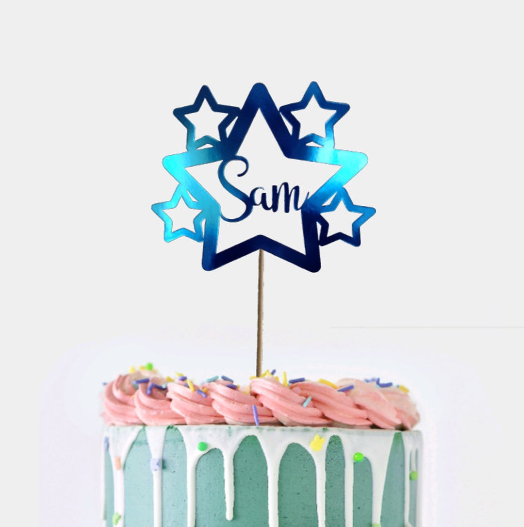 Personalised Star Cake Topper Metallic Mirrored Birthday Cake Topper ...