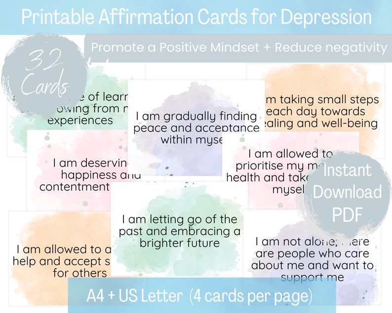 Positive Affirmation Cards for Depression Instant Download Print at ...