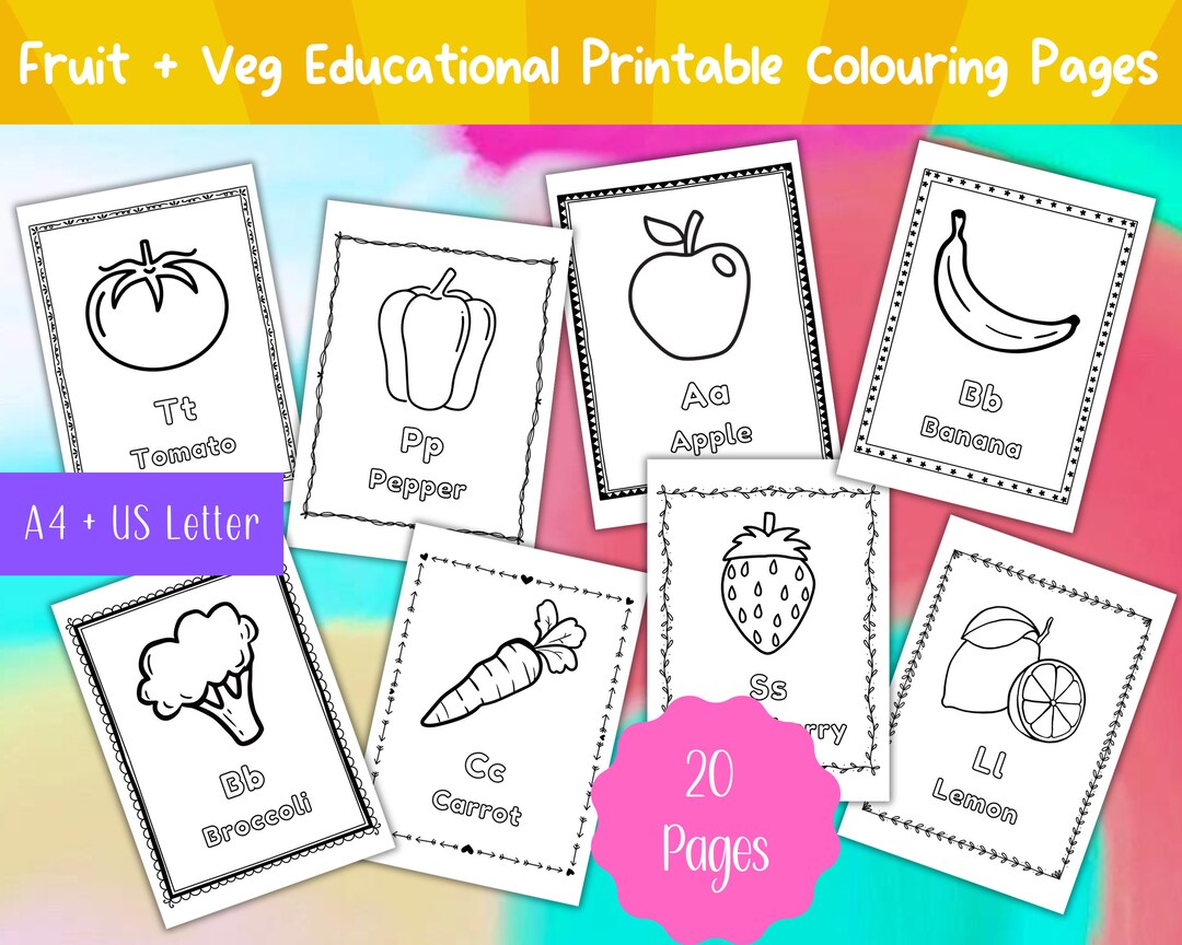 Fruit + Vegetable Spelling Printable Colouring Pages for Kids ...