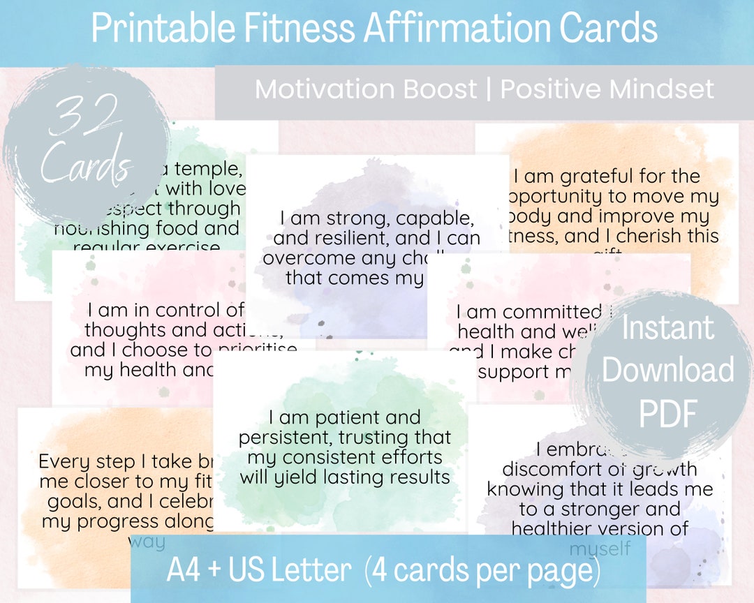 Fitness Affirmation Cards | Instant Download PDF | Print at Home ...