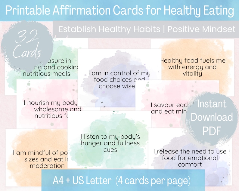 Printable Healthy Eating Affirmation Cards | Instant Download PDF ...