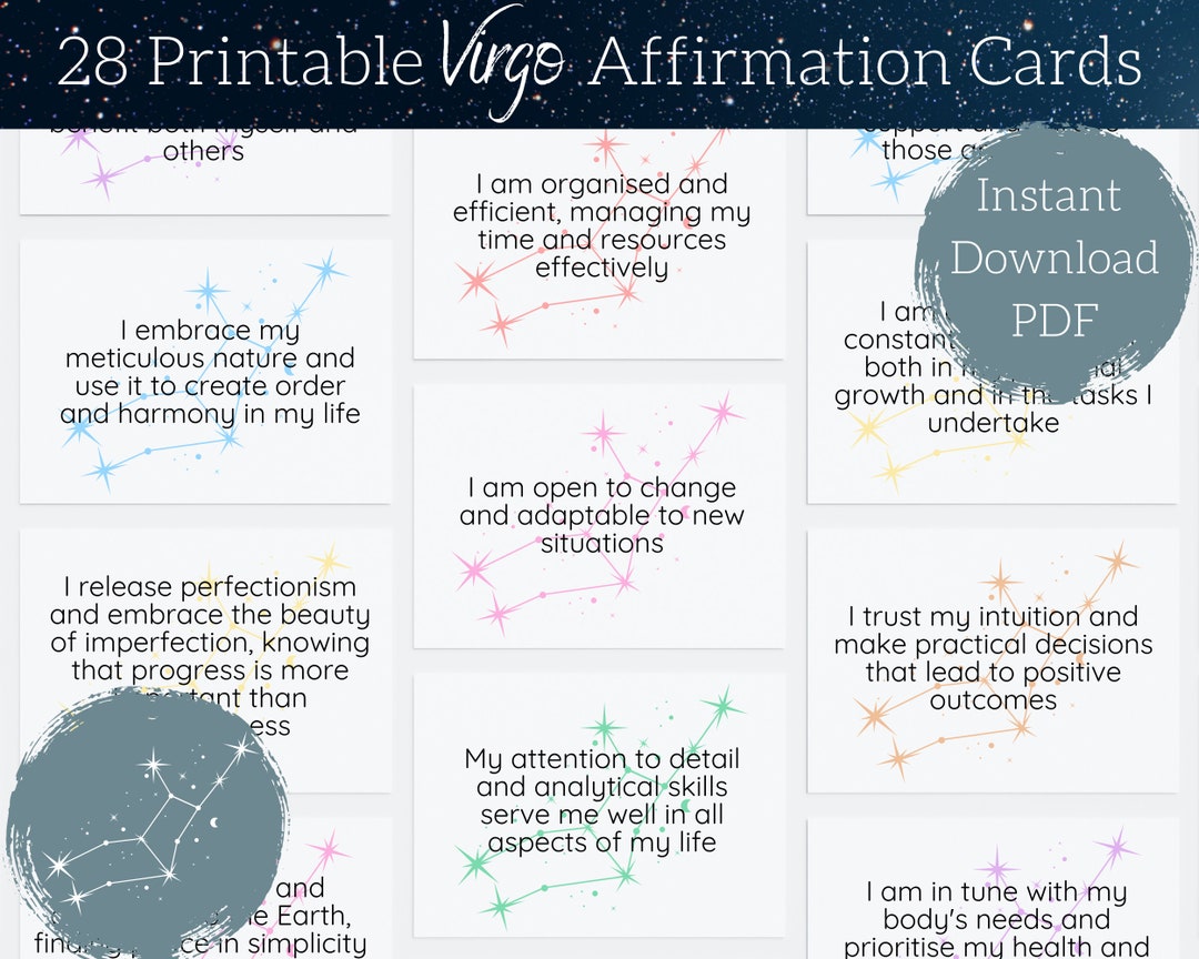 Virgo Zodiac Affirmation Cards | Instant Download PDF | A4 + US Letter ...