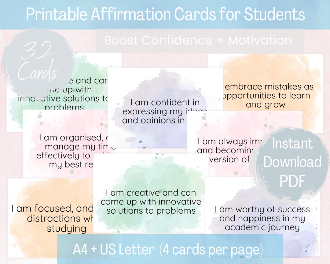 Student Affirmation Cards | Instant Download | Print at Home | School ...