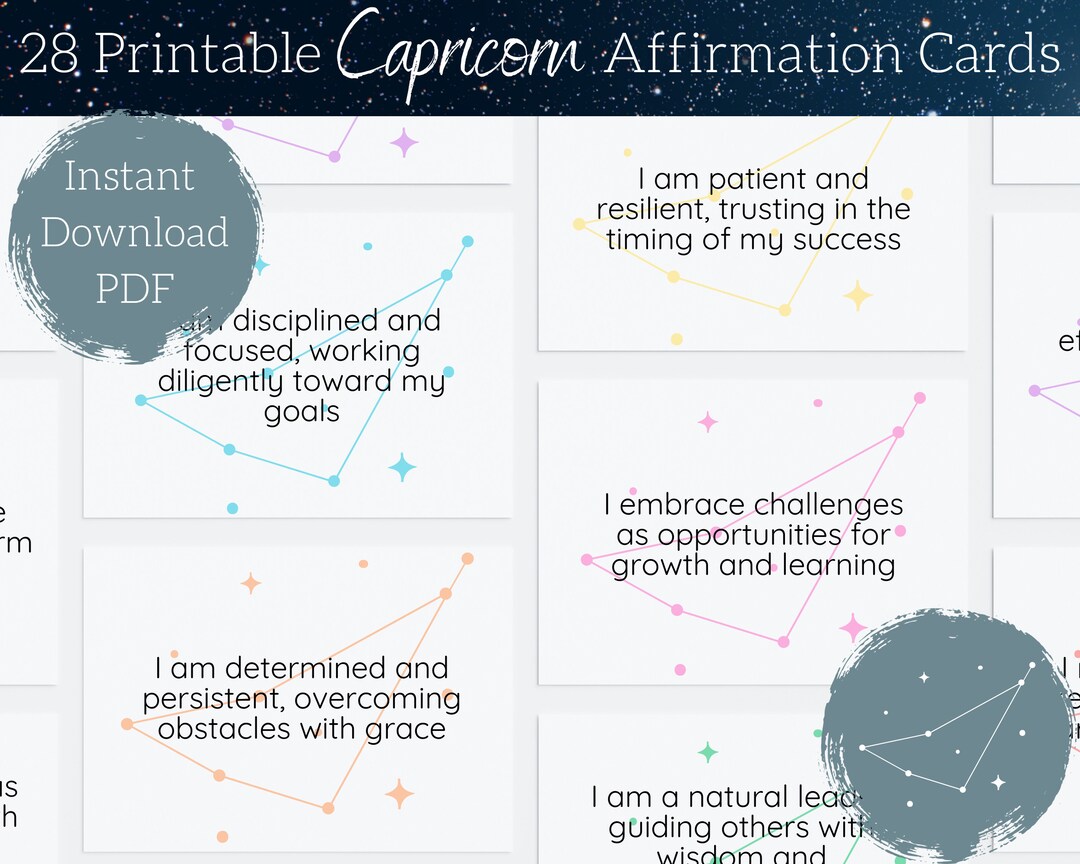Capricorn Zodiac Affirmation Cards | Instant Download PDF | Print at ...