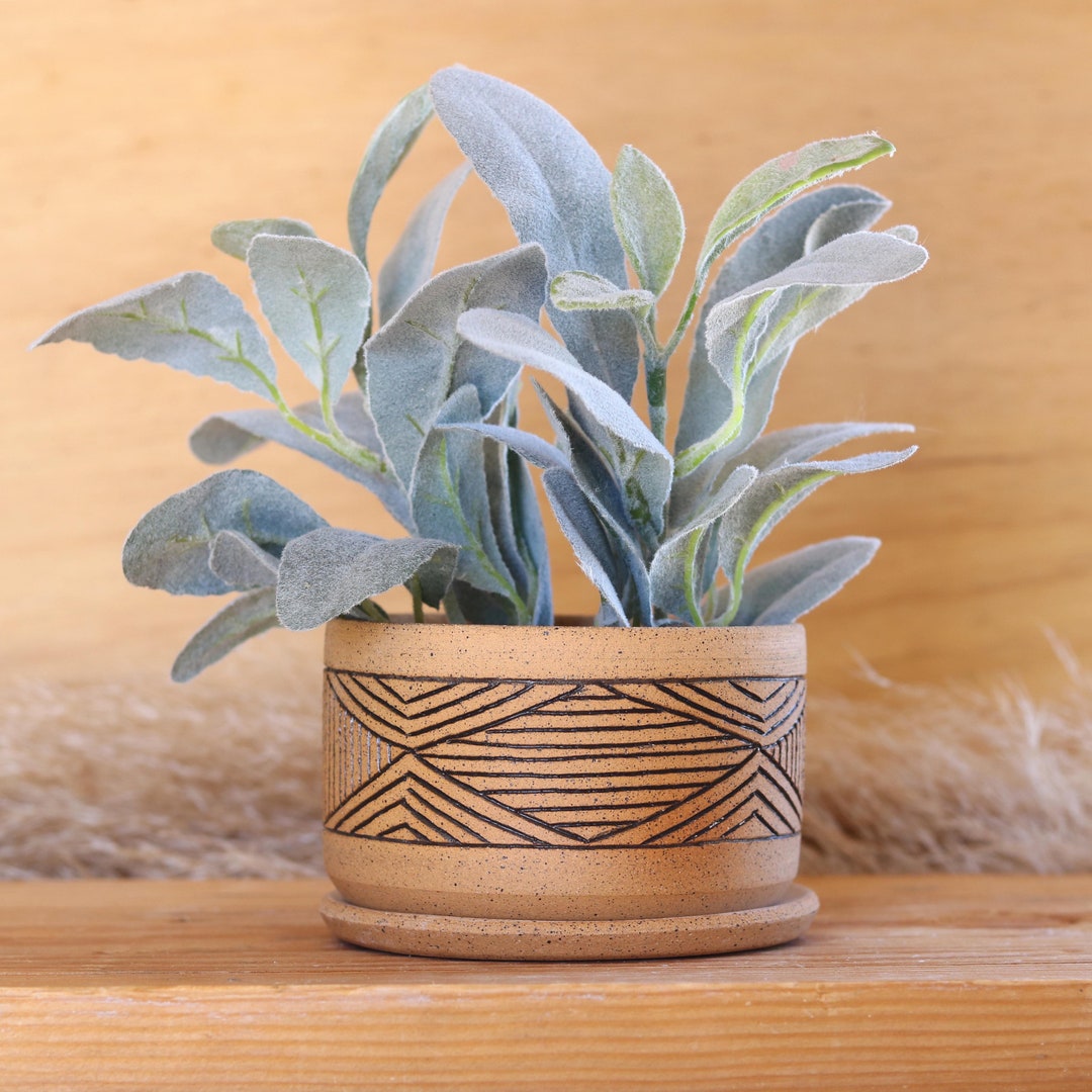 Handmade Ceramic Planter, Geometric Design, Wheel Thrown, Hand Painted ...