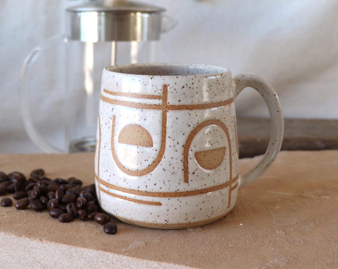 Handmade Ceramic Mug, Geometric Design, Wheel Thrown, Neutral Mug ...