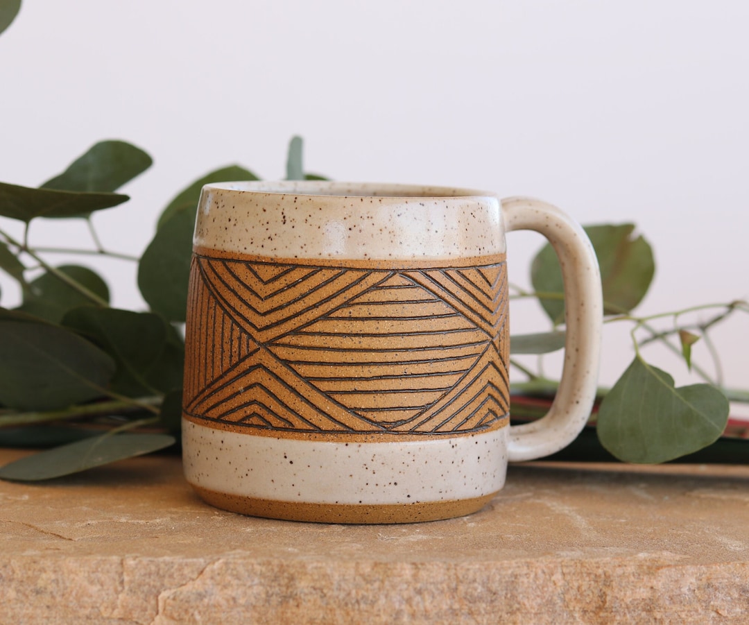 Handmade Ceramic Mug Geometric Design Wheel Thrown Hand - Etsy