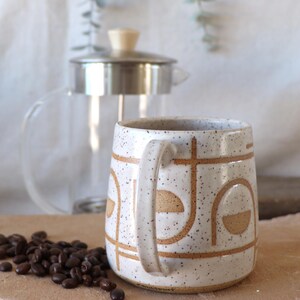 Handmade Ceramic Mug, Geometric Design, Wheel Thrown, Neutral Mug ...