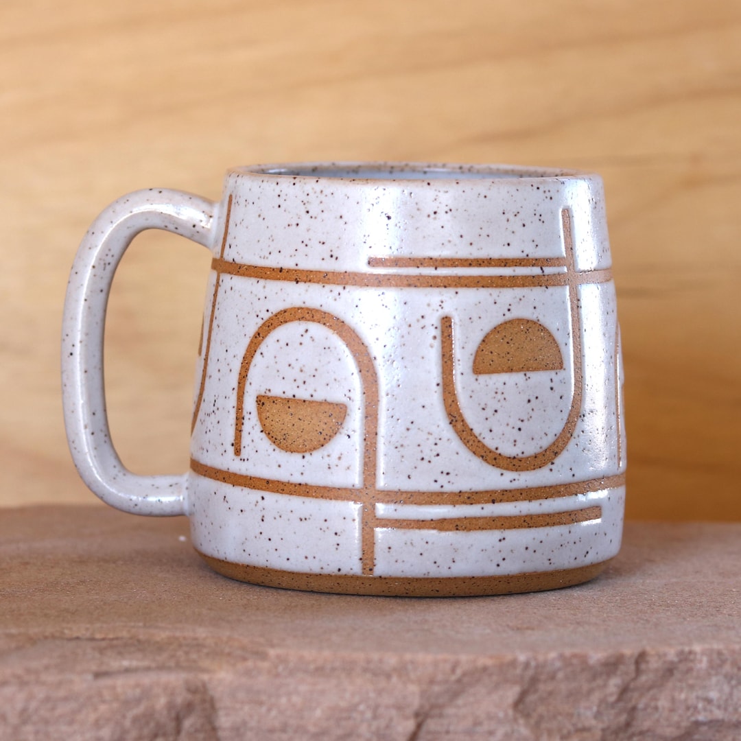 Handmade Ceramic Mug, Geometric Design, Wheel Thrown, Neutral Mug ...
