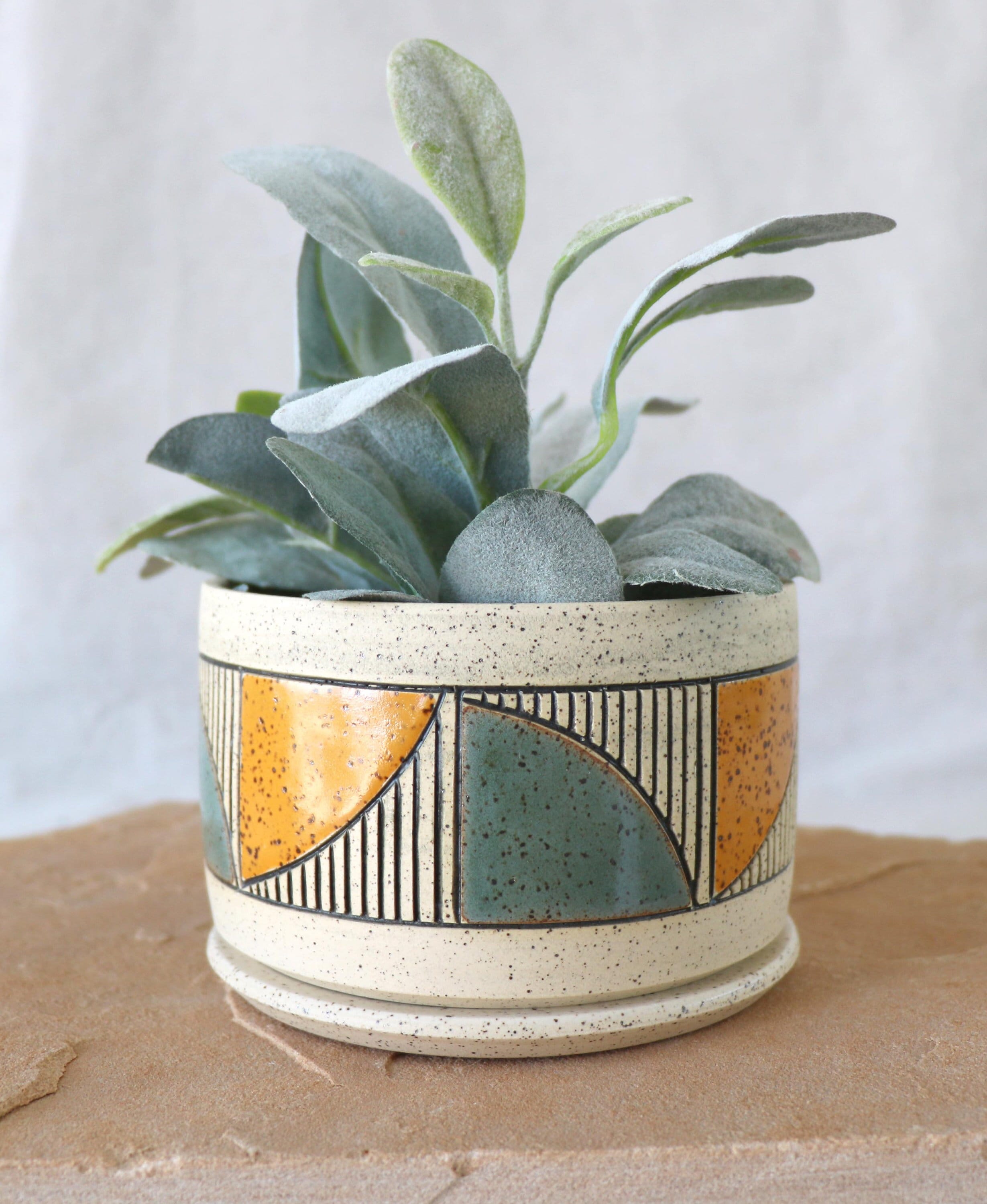 Handmade Ceramic Planter, Geometric Design, Wheel Thrown, Hand Painted ...