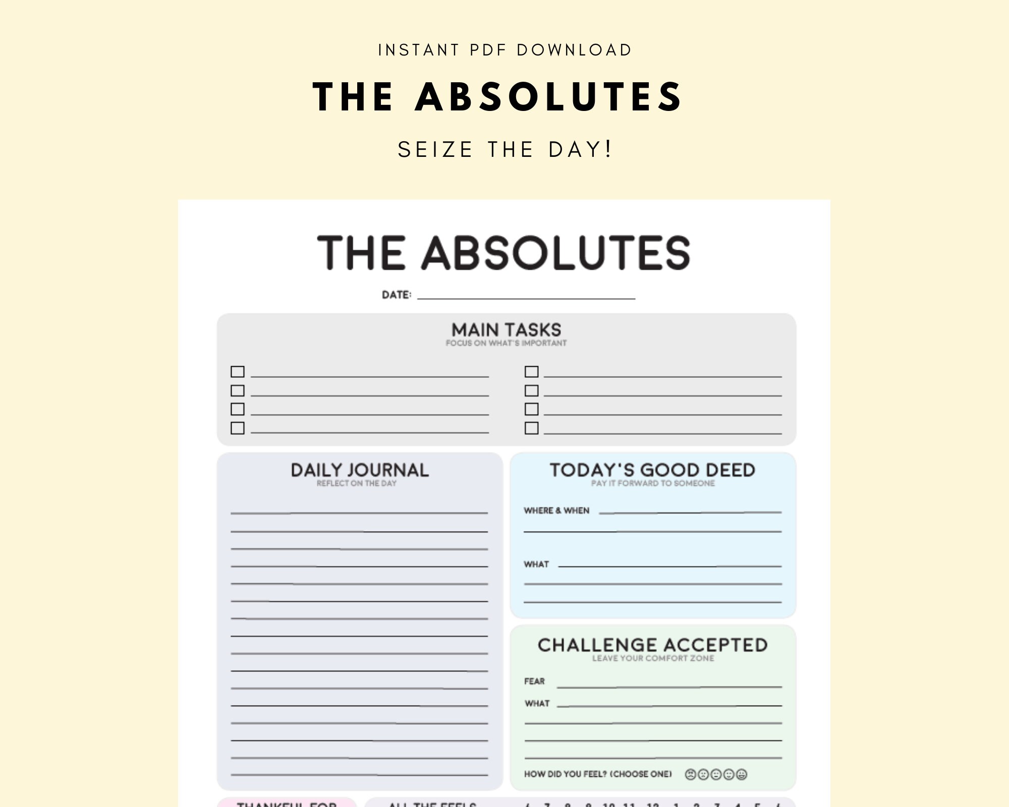 The Absolutes Personal Daily Goals Printable, Daily Goal Worksheet ...