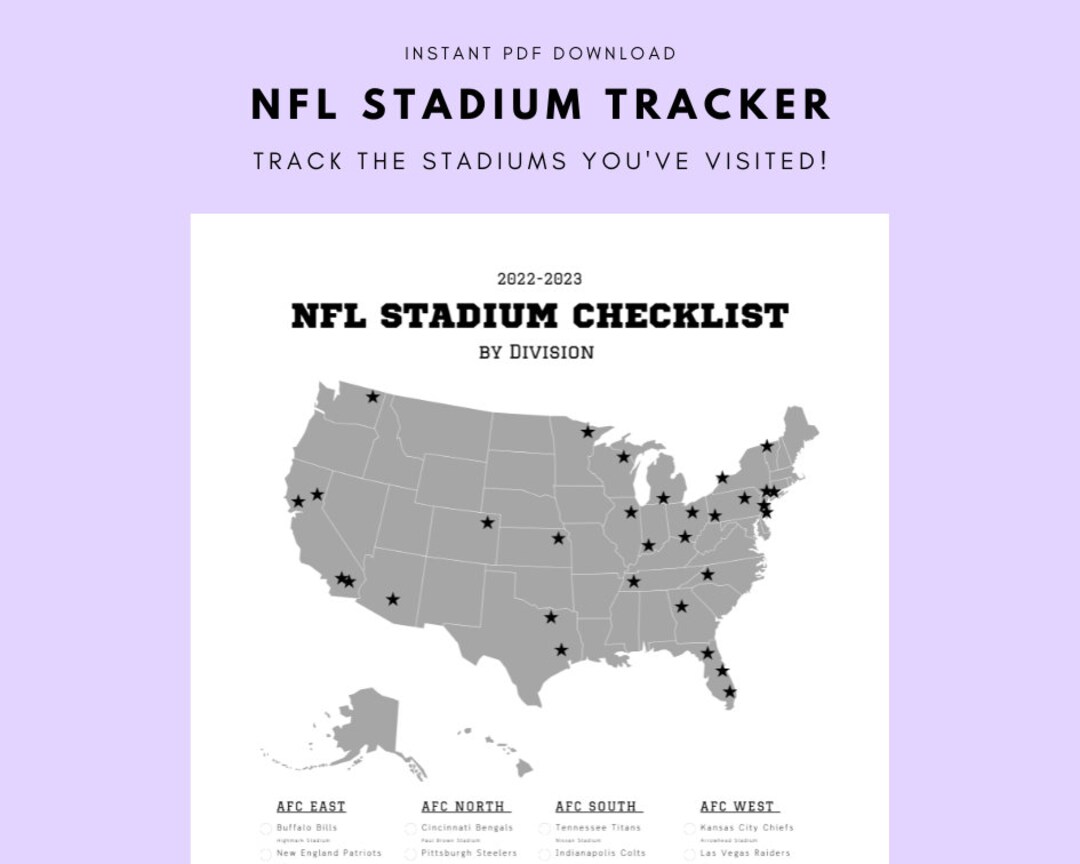 Pro Football Stadium Visit Tracker - All 32 Teams by Division - Track ...