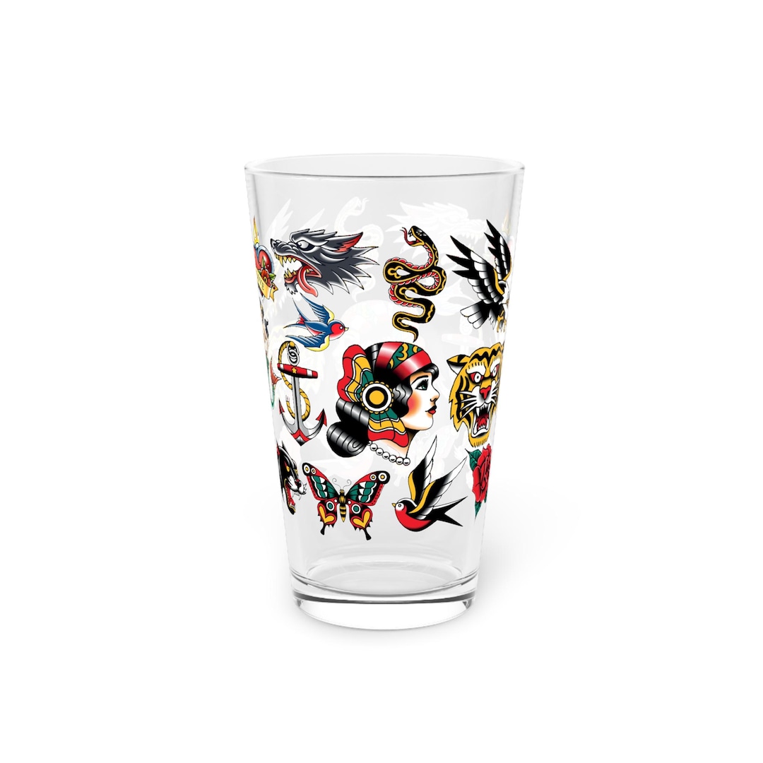 Vintage Tattoo Pint Glass: 16oz Home Bar Decor - Etsy