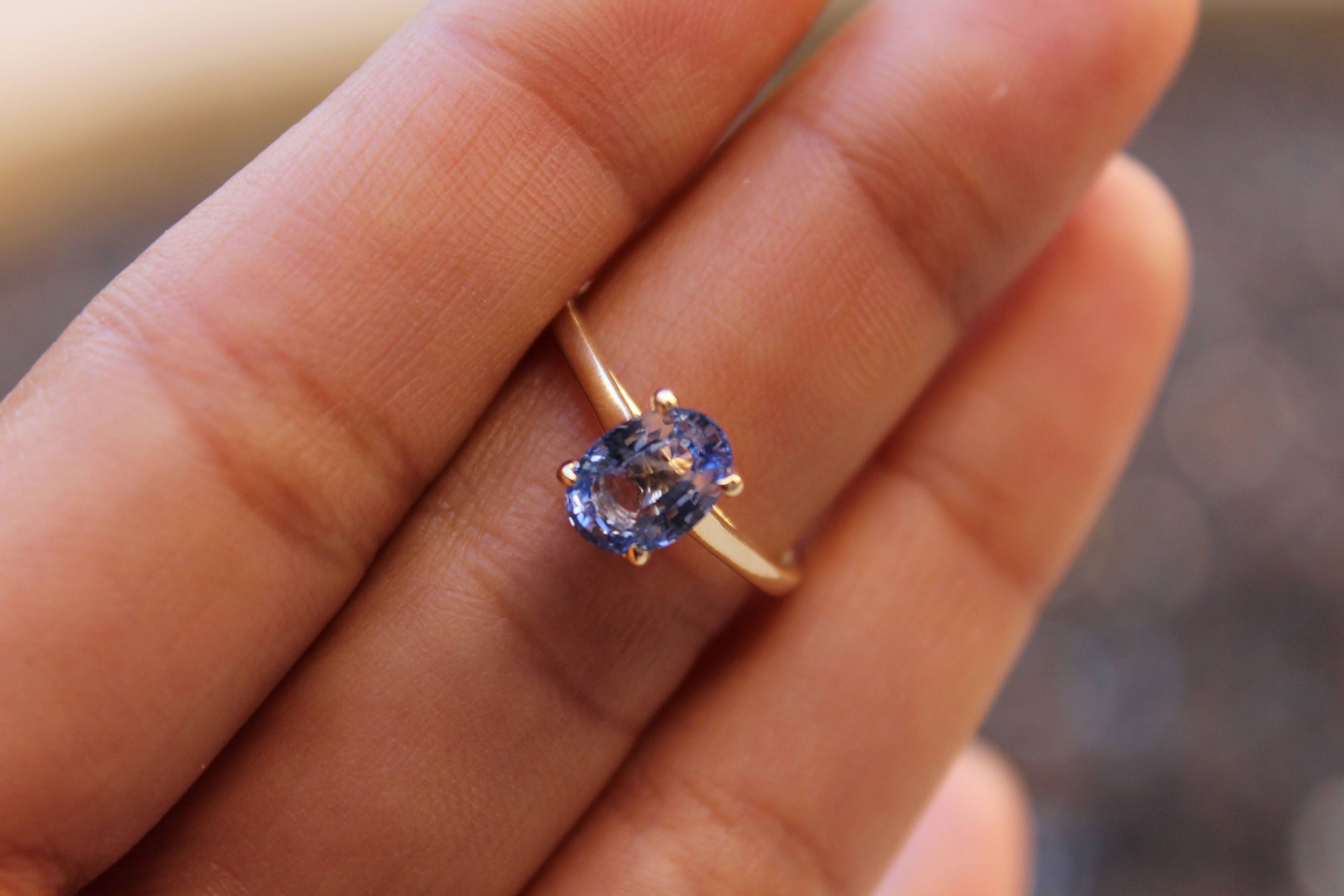 14k Yellow Gold Natural Blue Sapphire Solitaire Ring Oval | Etsy