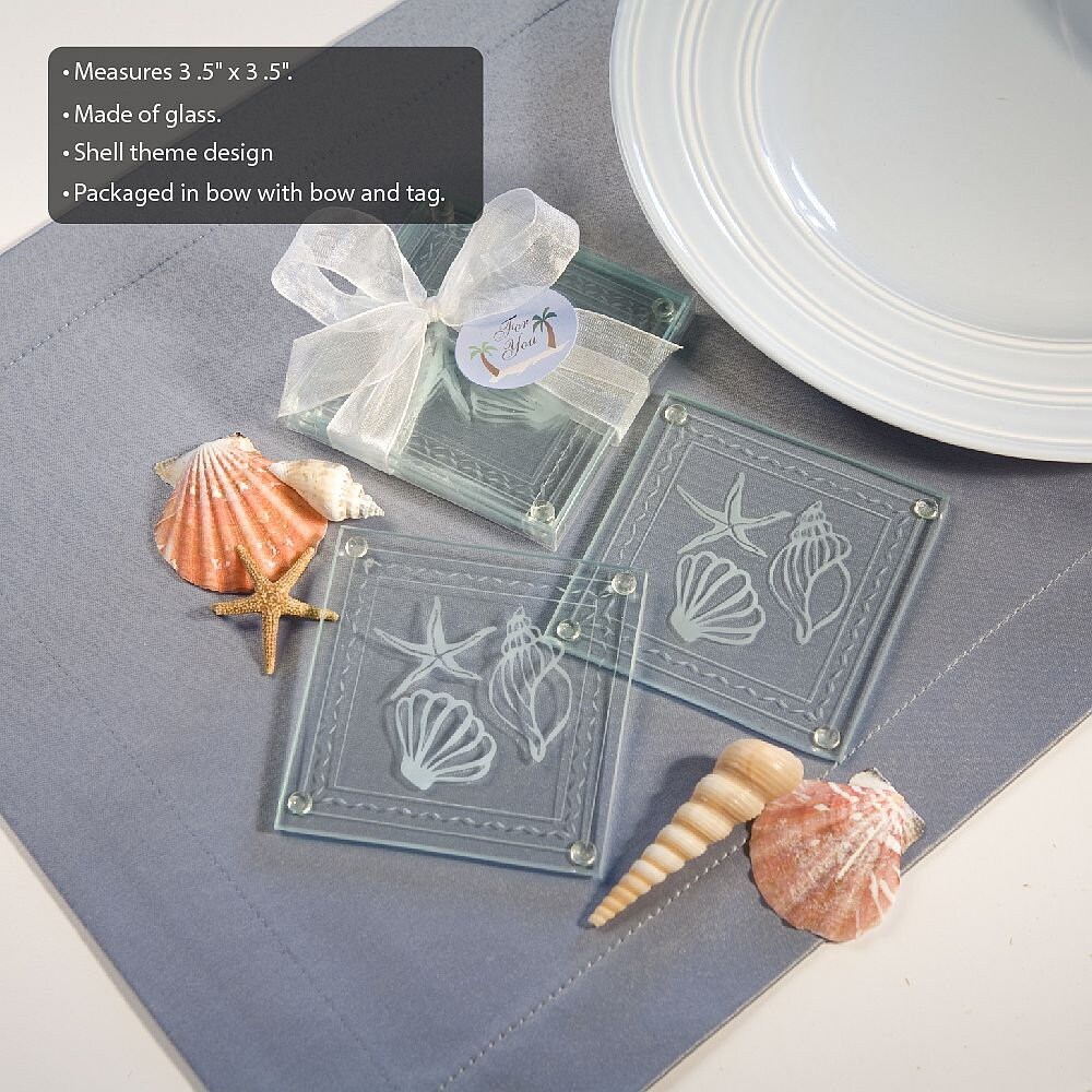 Set of 2 Magnificent Beach-themed Glass Coasters Seashell - Etsy