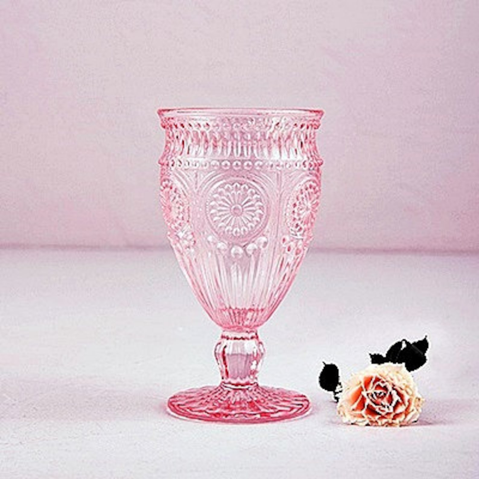 Set of 6 Vintage-inspired Pink Pressed-glass Goblets With - Etsy