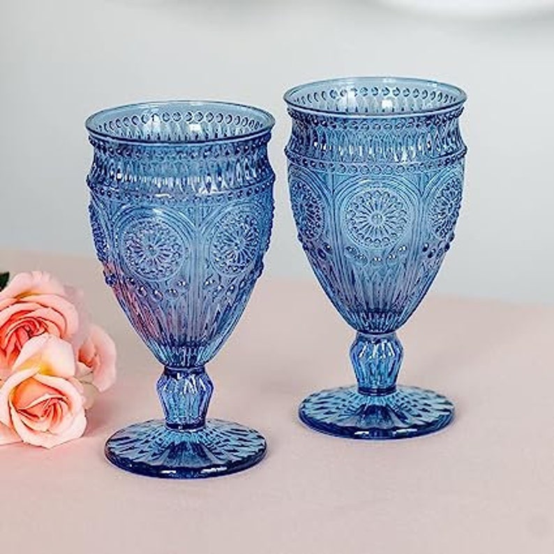 Set of 6 Vintage-inspired Blue Pressed-glass Goblets With - Etsy