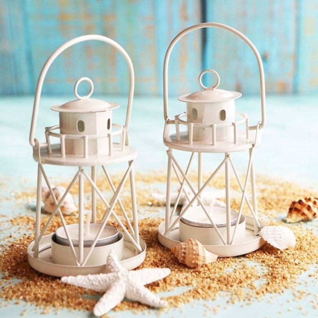 Set of 4 by the Sea Lighthouse-shaped Tea-light Candle Holders Nautical ...