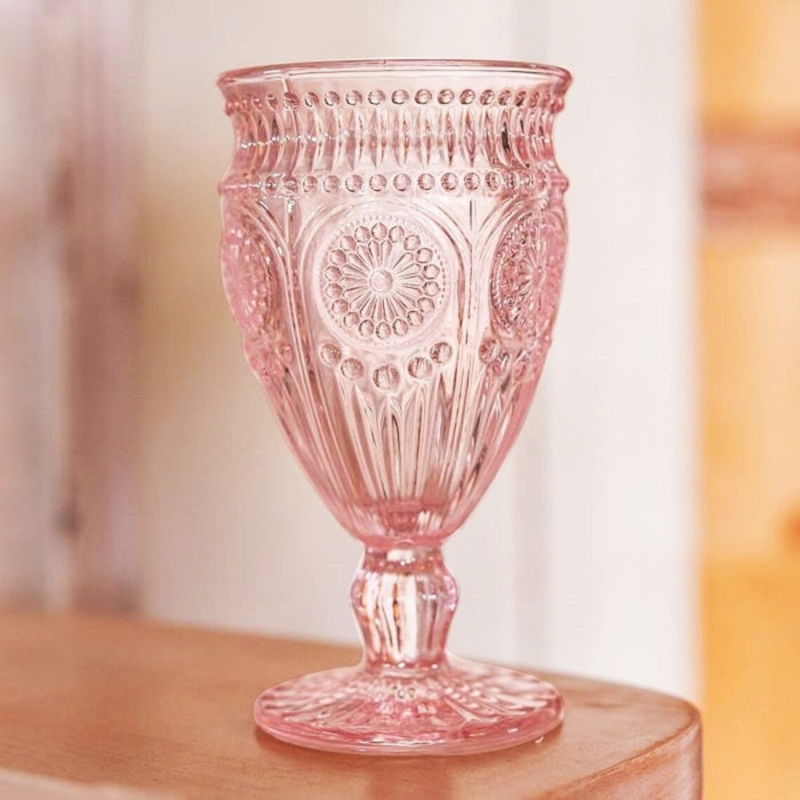 Set of 6 Vintage-inspired Pink Pressed-glass Goblets With - Etsy