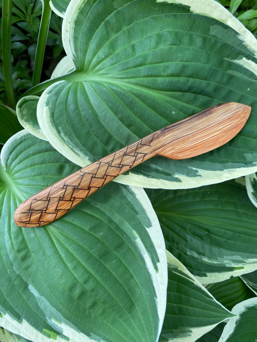 Buckthorn Wood Spreader With Basket Weave Decoration | Hand Carved ...