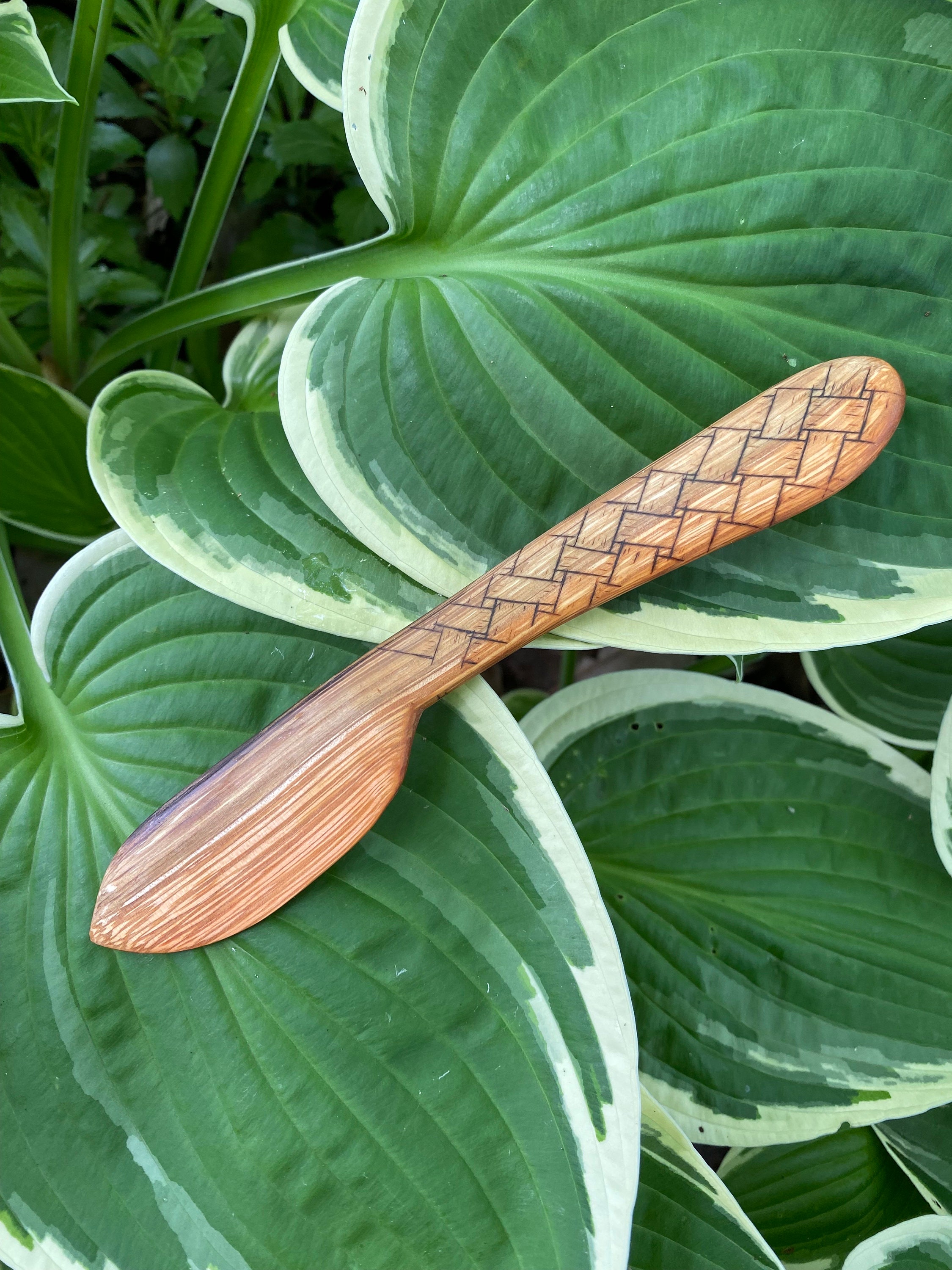 Buckthorn Wood Spreader With Basket Weave Decoration | Hand Carved ...