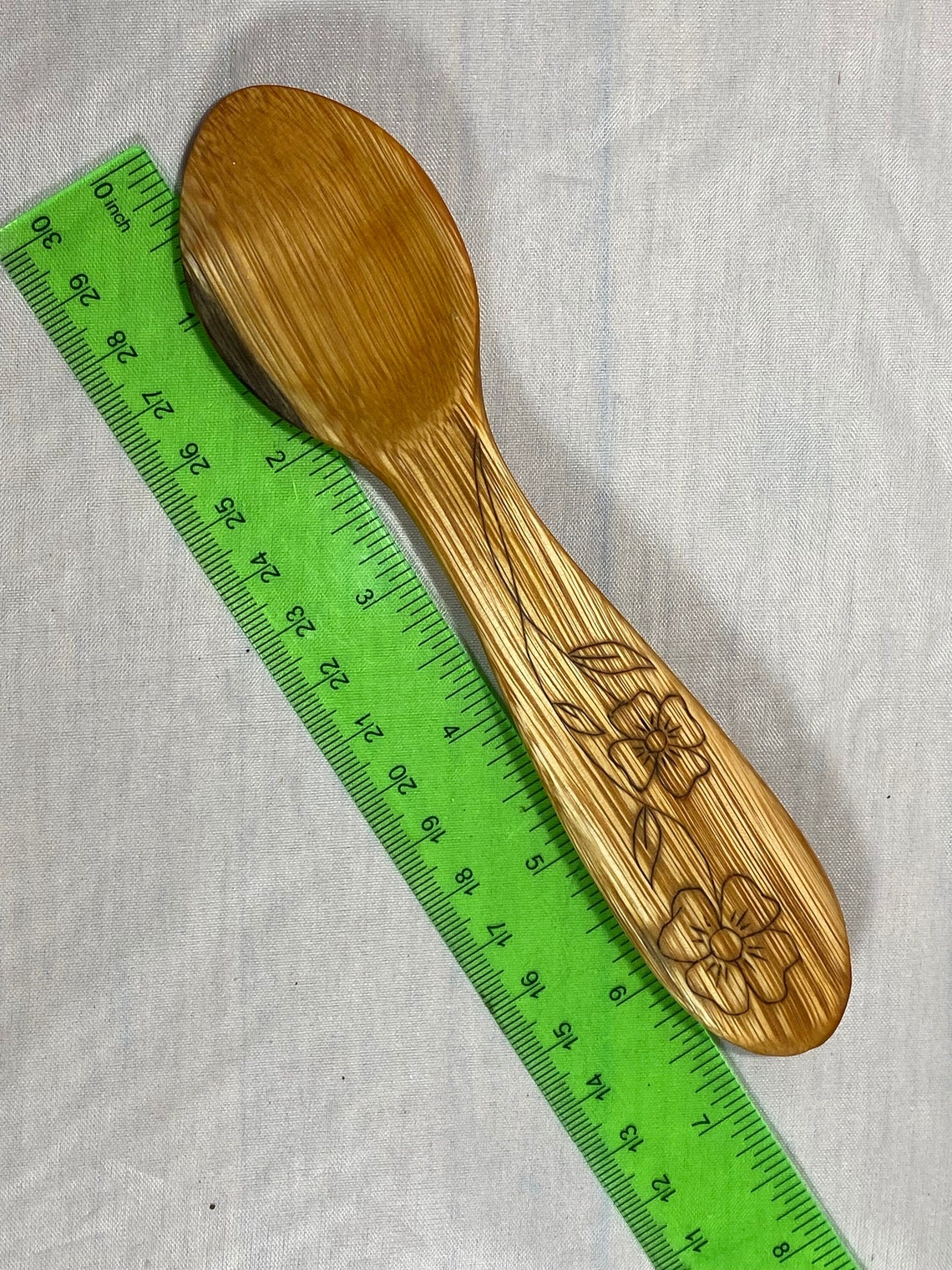 Buckthorn Wood Eating Spoon With Flower Decoration | Hand Carved Wooden ...