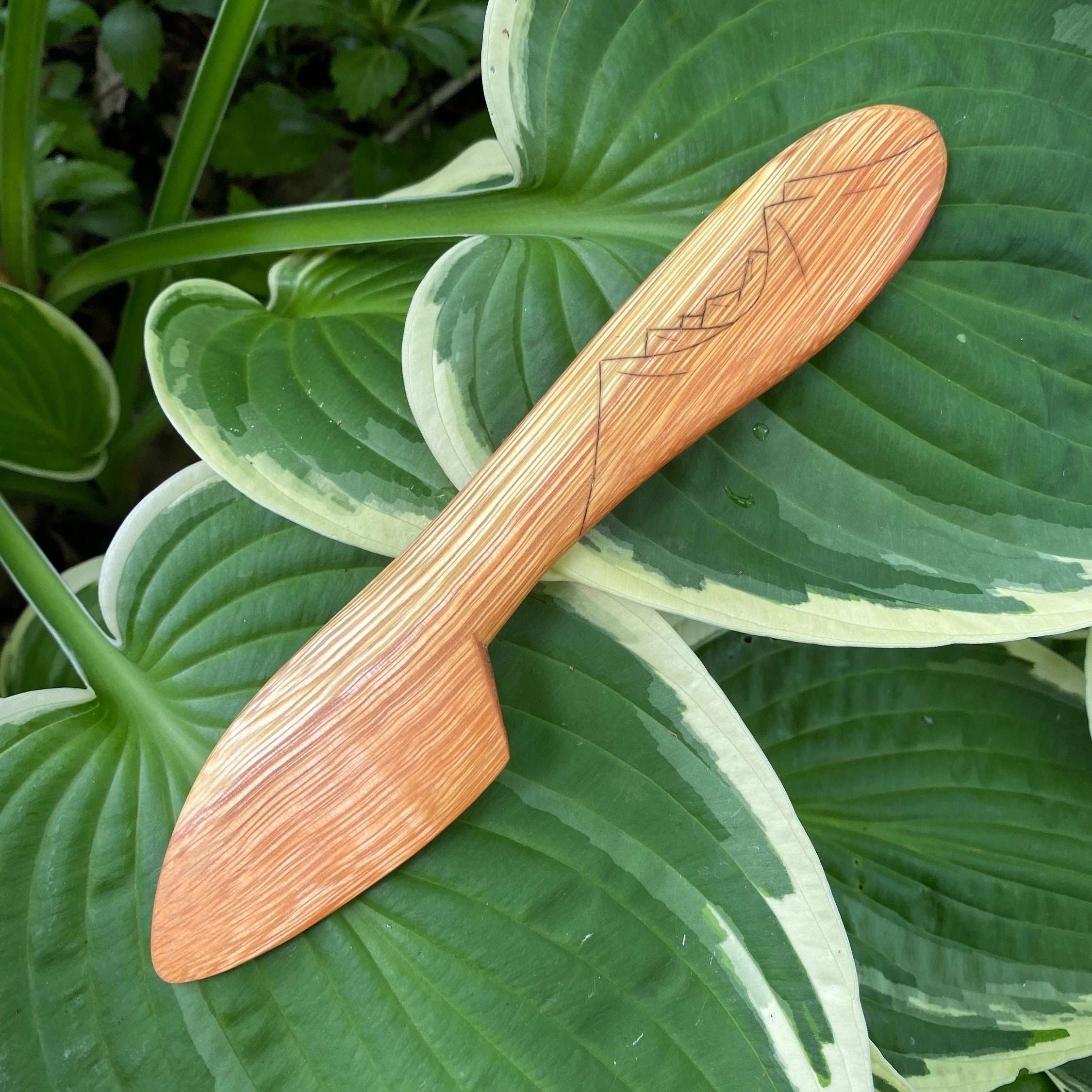 Buckthorn Wood Spreader With Mountain and Tree Decoration | Hand Carved ...
