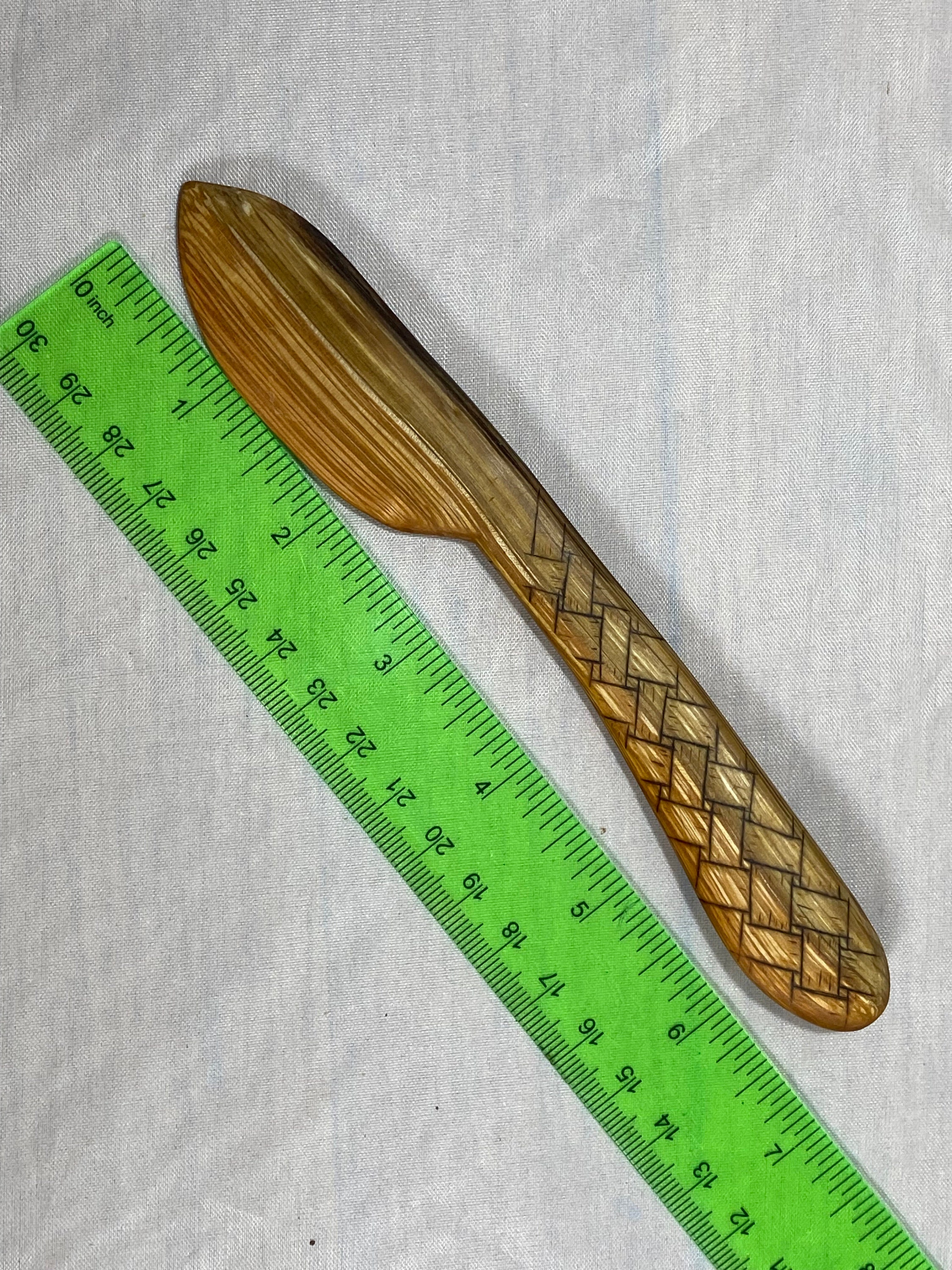 Buckthorn Wood Spreader With Basket Weave Decoration | Hand Carved ...