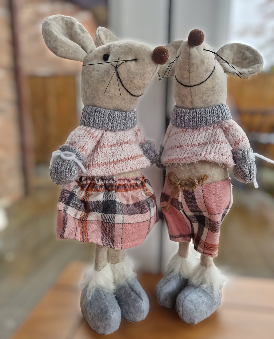 Grey and Pink Standing Fabric Mice in Jumpers Height 34 Cms - Etsy