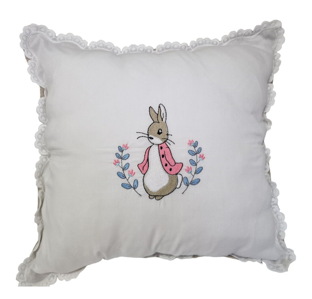Vintage White Cotton Zipped Cushion With Scalloped Edge, Flopsy Rabbit ...