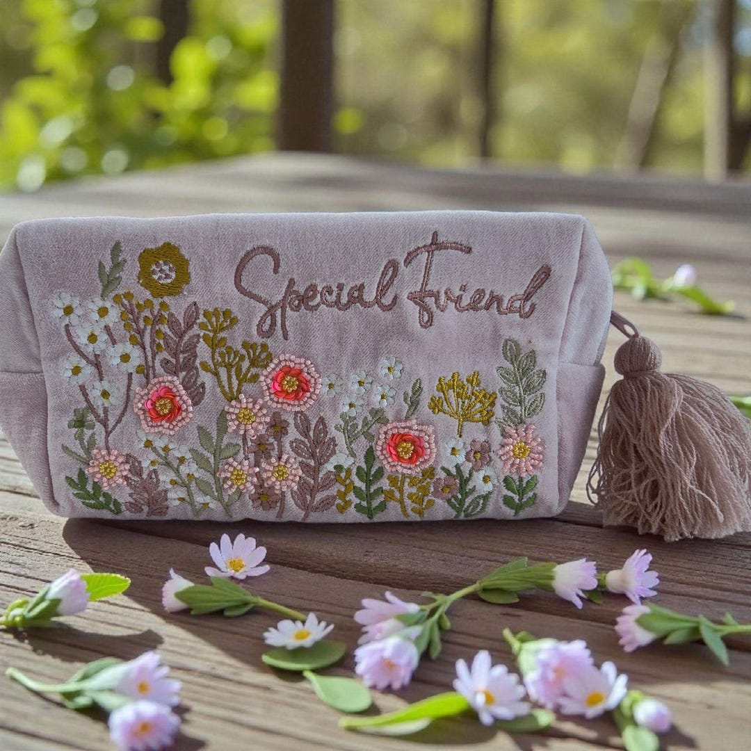 Embroidered Velvet Makeup Bag, Floral Beaded Pouch With Tassel - Etsy UK