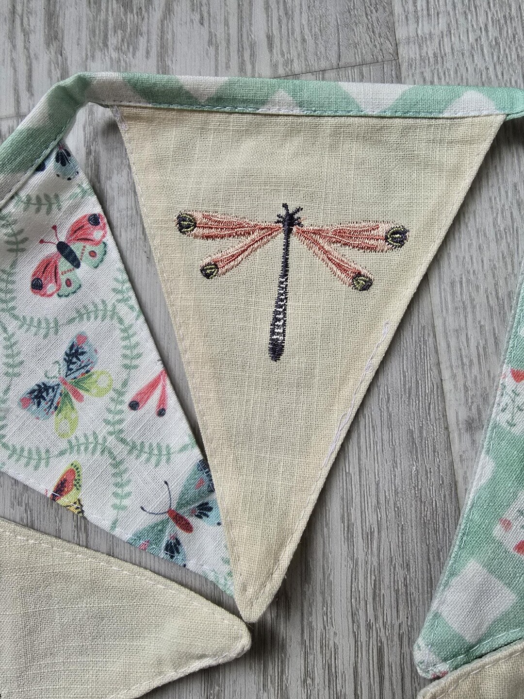 Butterfly and Dragonfly Fabric Bunting With Embroidered Flags, Hanging ...