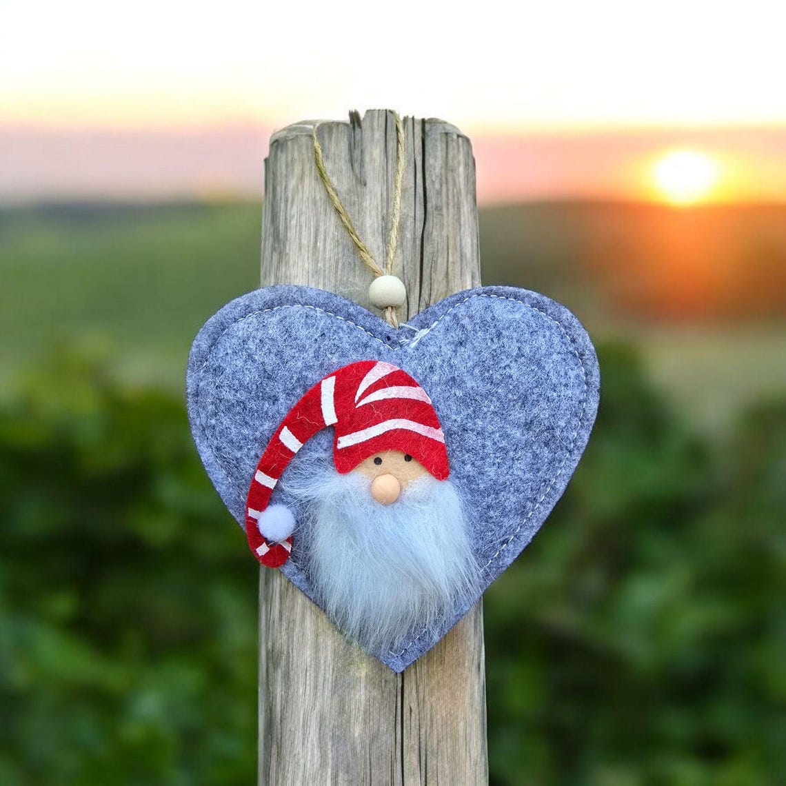 Xmas Gonk Heart Hanger, Grey Felt Heart, Hand Crafted, Tree Decoration ...