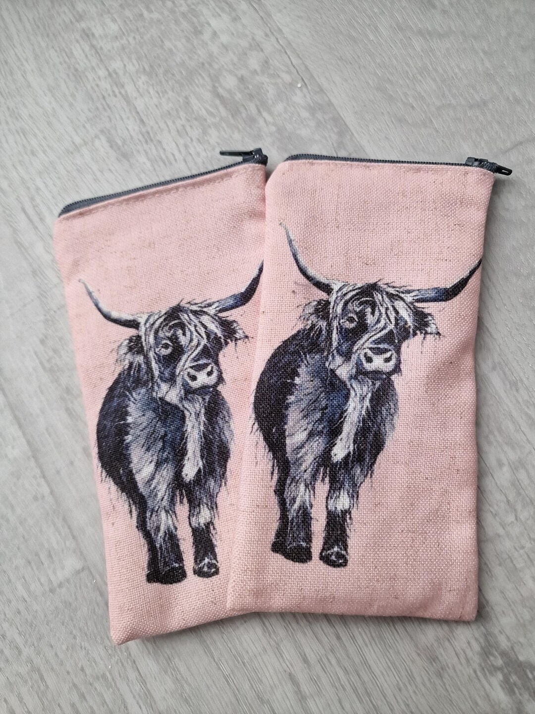 Glasses Case Highland Cow, Sheep, Wellies, Handmade, Linen Fabric, Spec ...