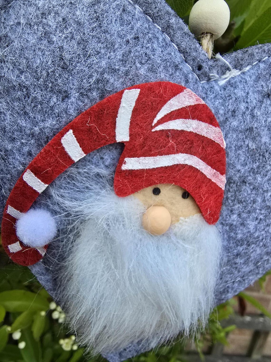 Xmas Gonk Heart Hanger, Grey Felt Heart, Hand Crafted, Tree Decoration ...