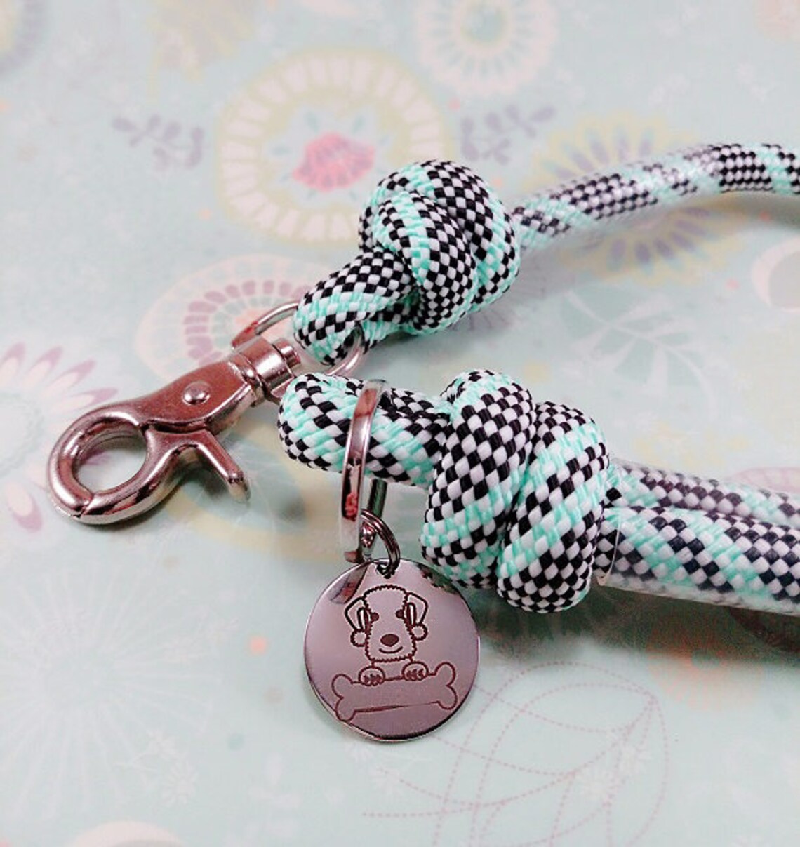 Mint Black & White Semi-soft Climbing Rope Dog Collar | Etsy