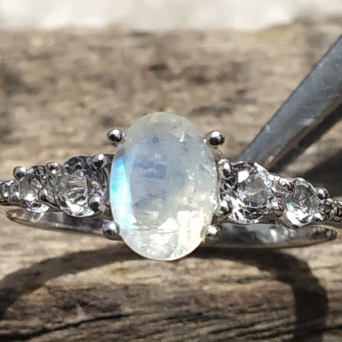 Unique Moonstone Engagement Ring for Women natural Rainbow - Etsy