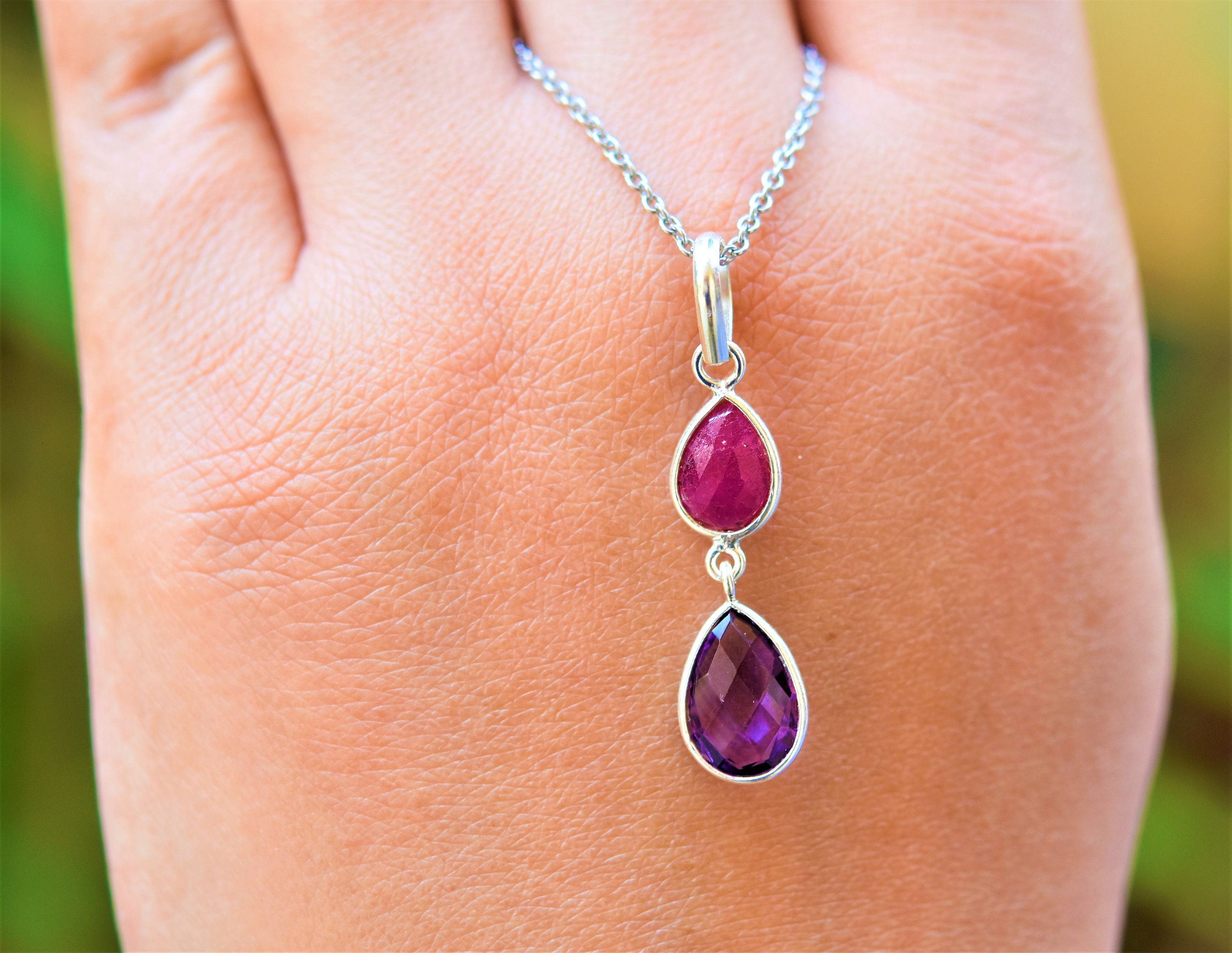 Natural Ruby With Amethyst Pendant Anniversary Pendant 925 - Etsy
