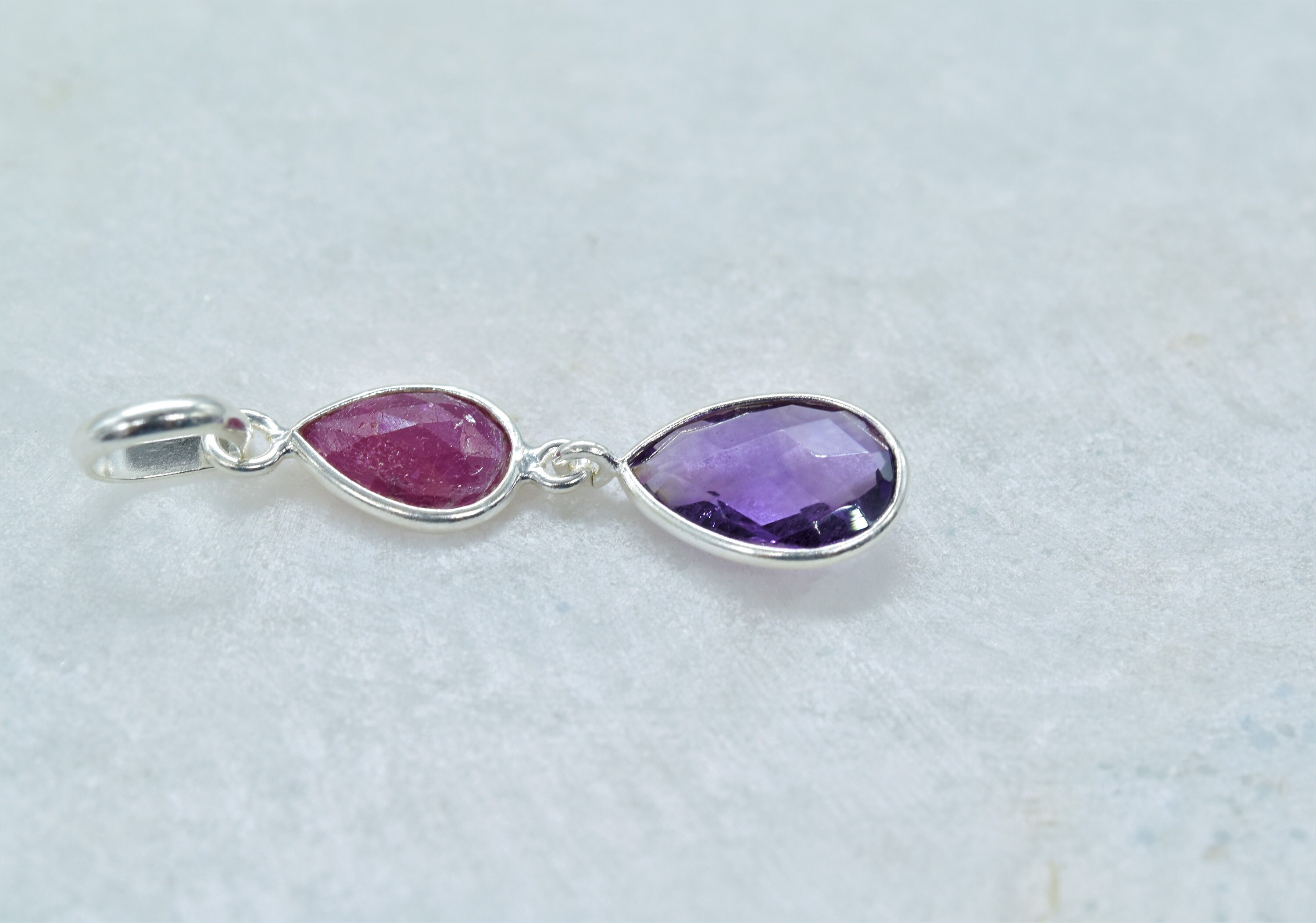 Natural Ruby With Amethyst Pendant Anniversary Pendant 925 - Etsy