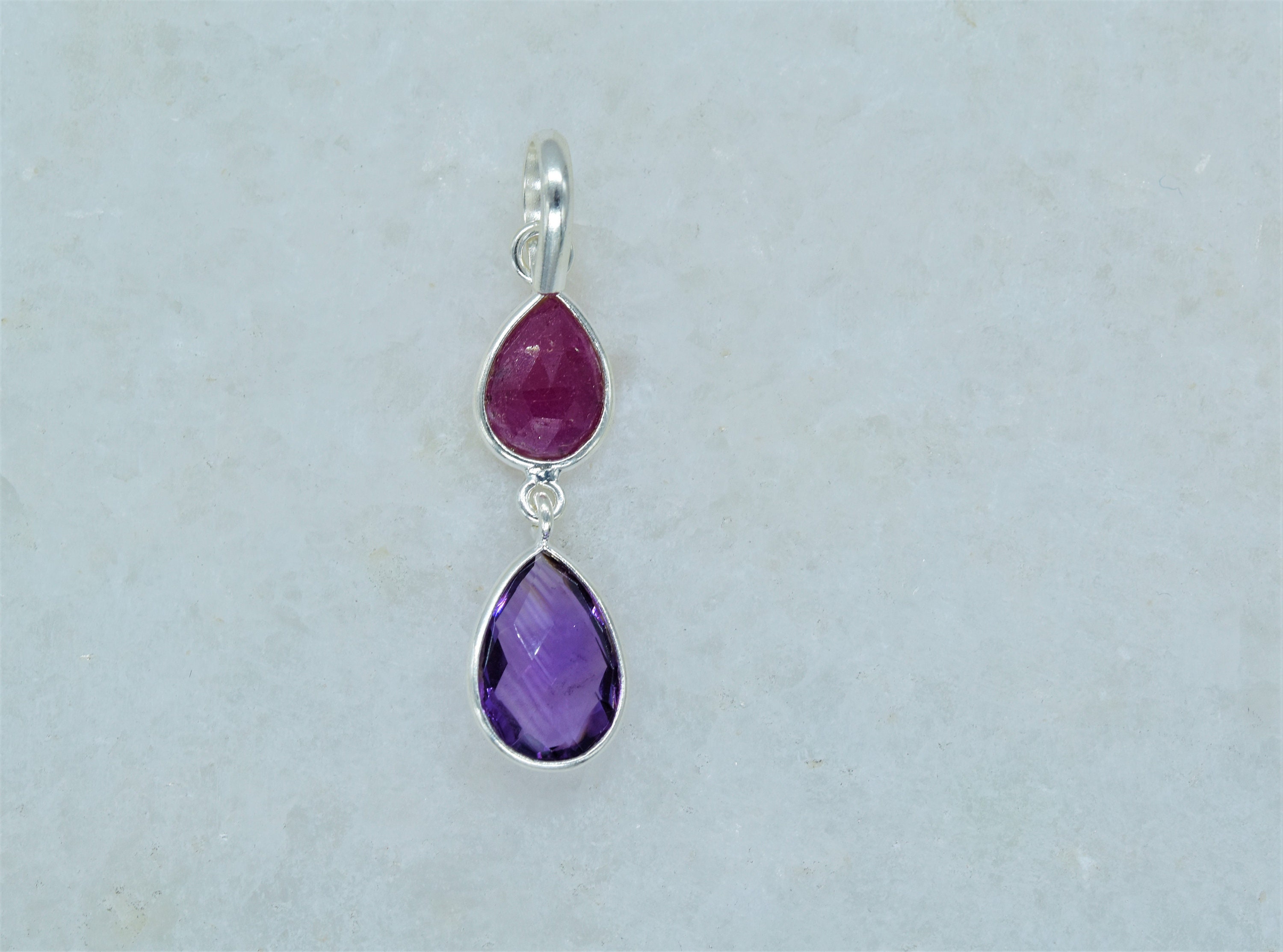 Natural Ruby With Amethyst Pendant Anniversary Pendant 925 - Etsy