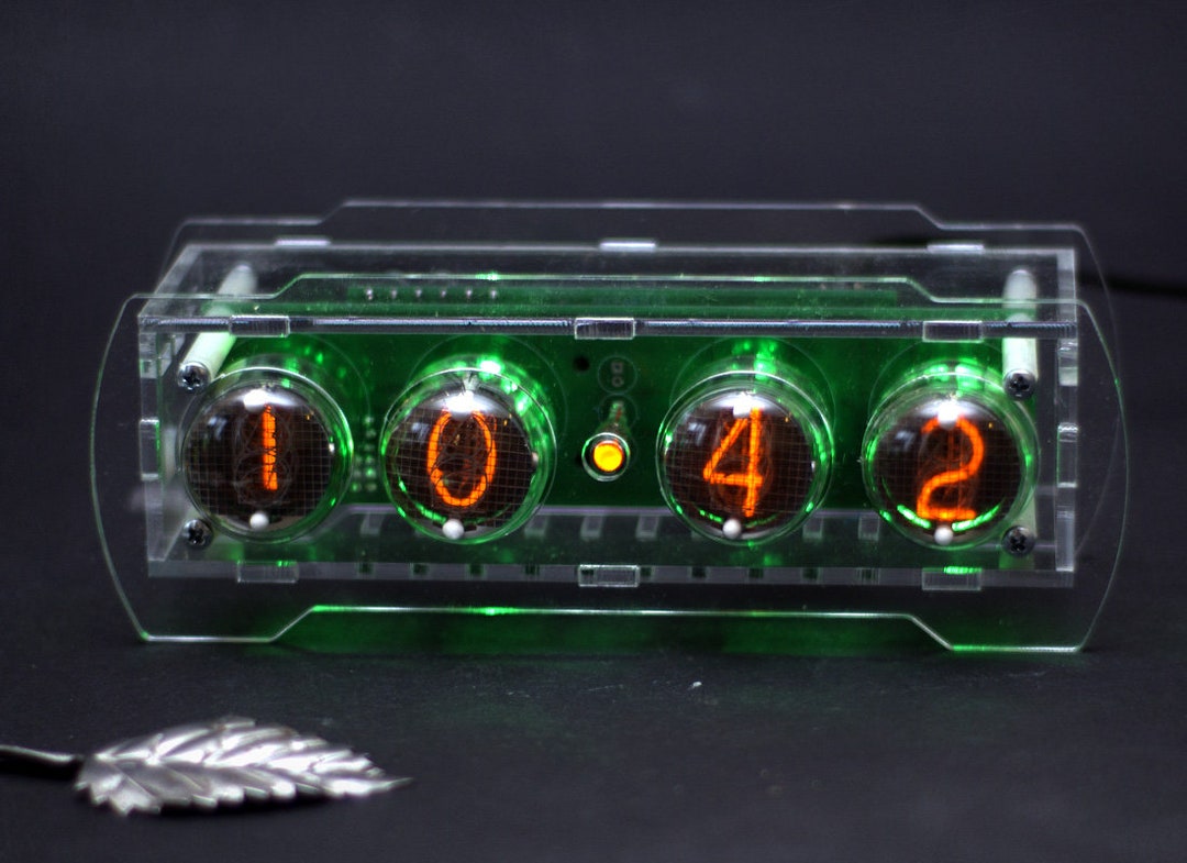 Nixie Clock With IN-4 Bulbs. Adjustable Green Backlight. Acrylic Case ...