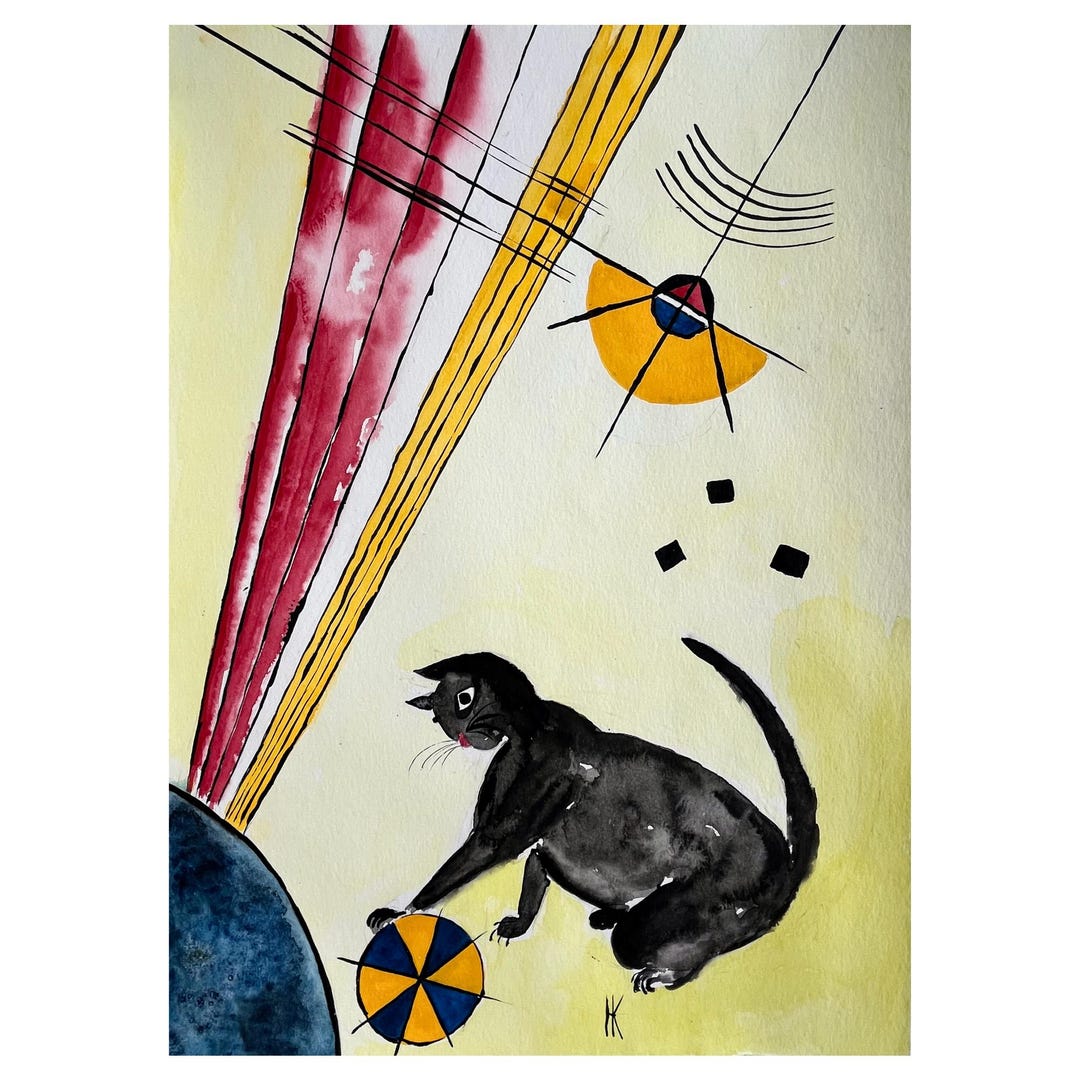 Kandinsky Black Cat Watercolor Painting - Halyna Kirichenko Art (12x17 ...