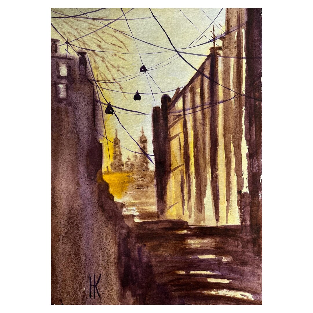 Lviv Painting Cityscape Original Art Ukraine Watercolor Small Europe ...