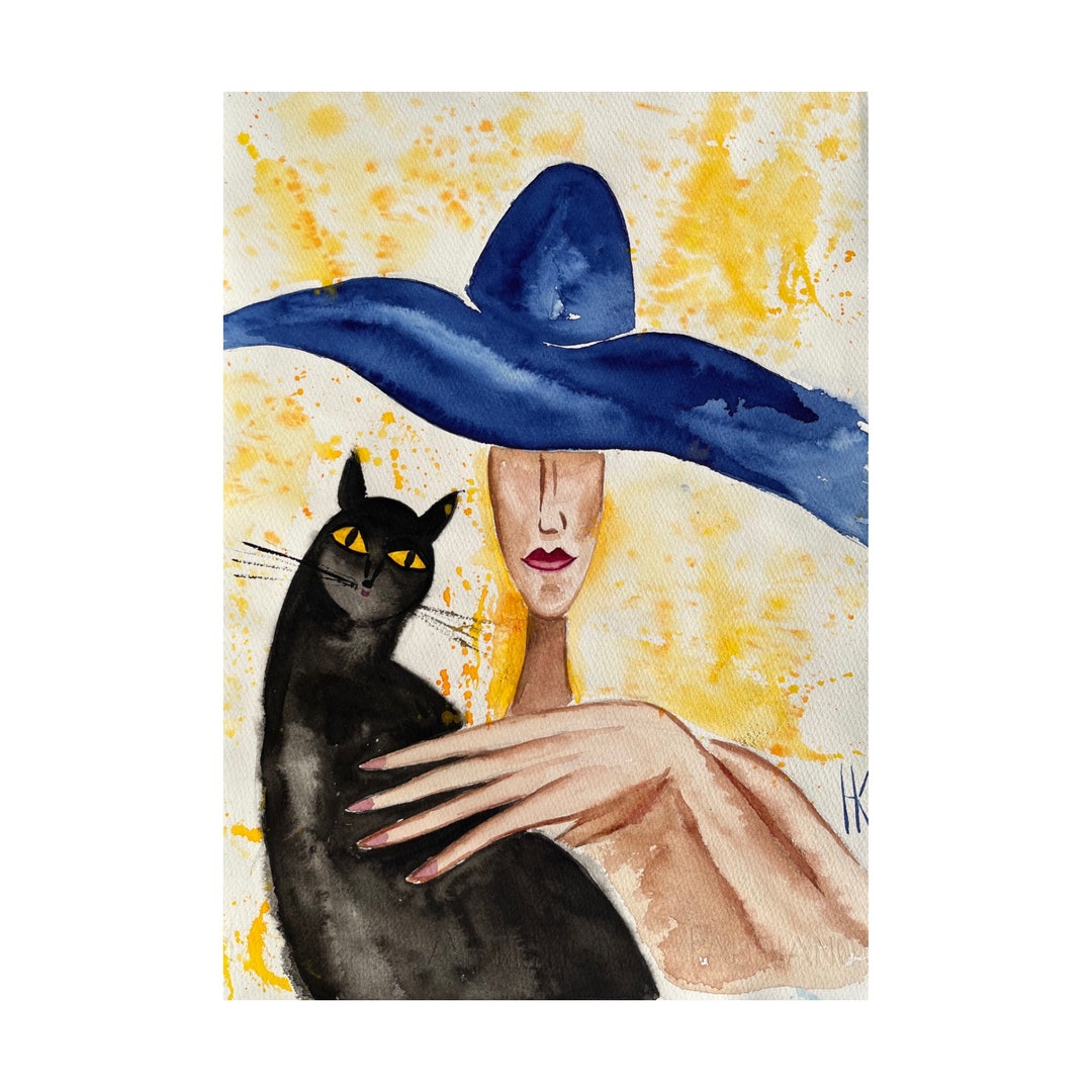 Black Cat Painting Woman Original Art Faceless Portrait - Etsy