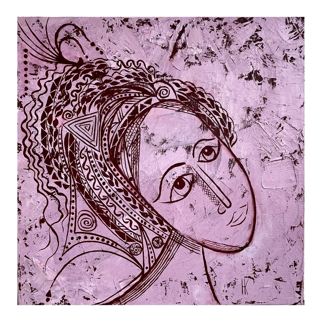 Woman Painting Portrait Original Art Tribal Oil Canvas Artwork Female ...