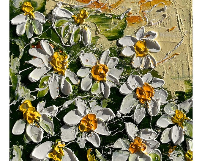 Daisy Painting Floral Original Art Chamomile Oil Impasto Artwork ...