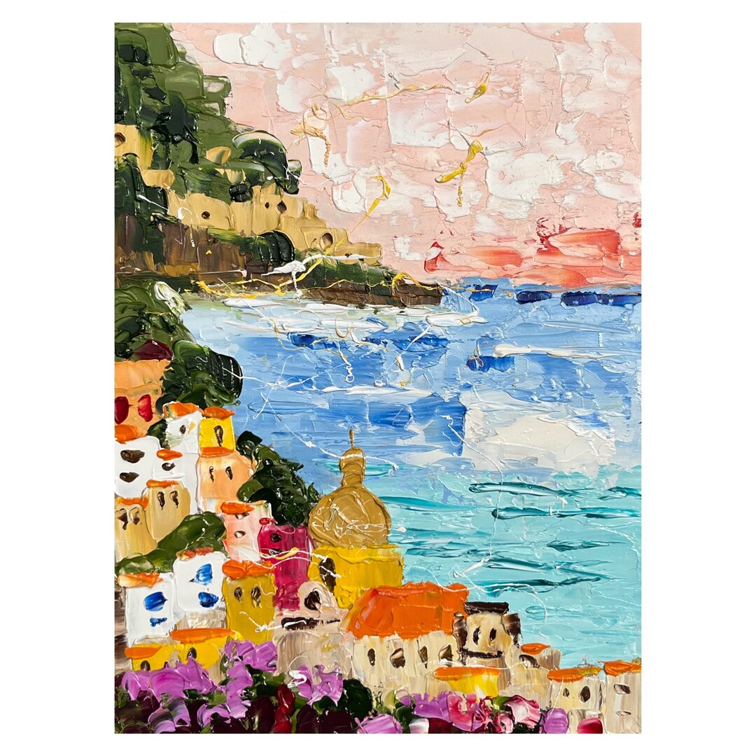 Positano Painting Amalfi Coast Original Art Italy Oil Impasto Artwork ...