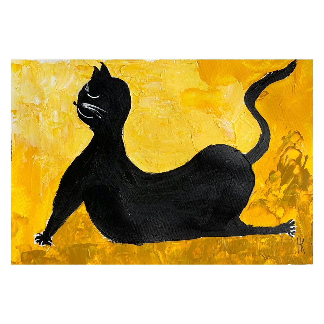 Cat Painting Yoga Original Art Pet Artwork Small Animal Wall Art 12 X 9 ...
