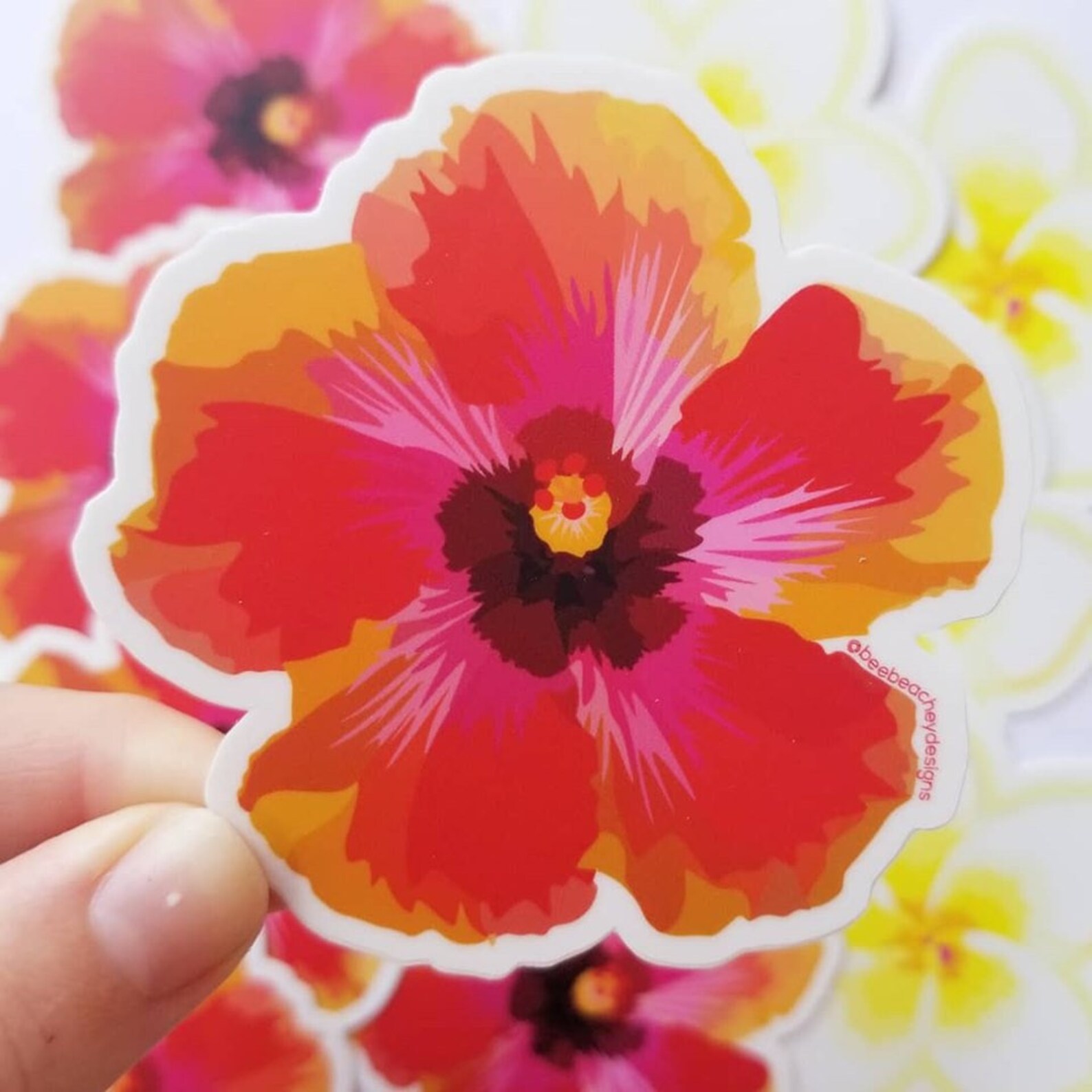 Red Hibiscus Vinyl Sticker: Durable Laptop Decal - Etsy