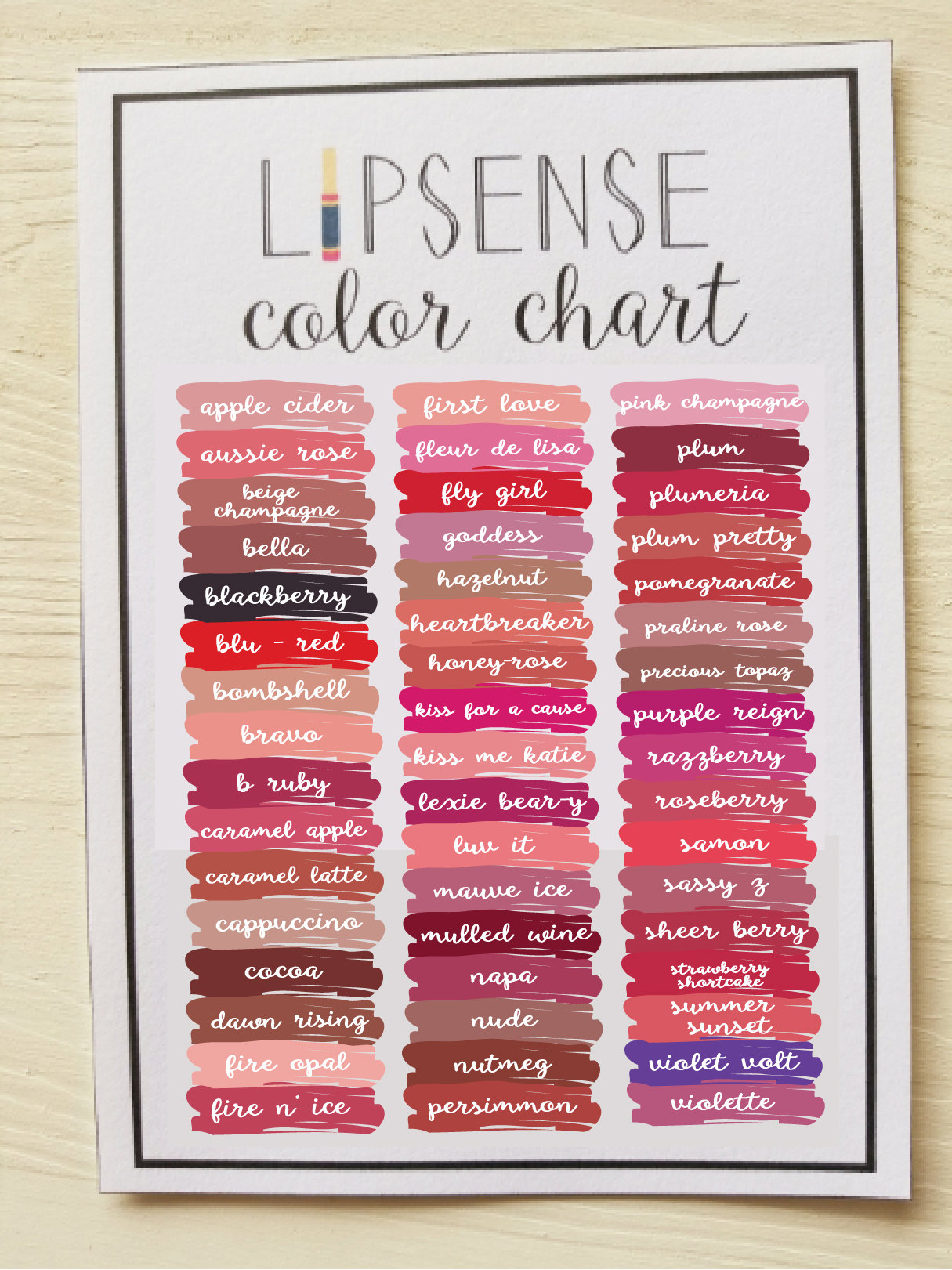 Lipsense, Lipsense Color Chart, Senegence, Lipsense Colors, lipsense ...